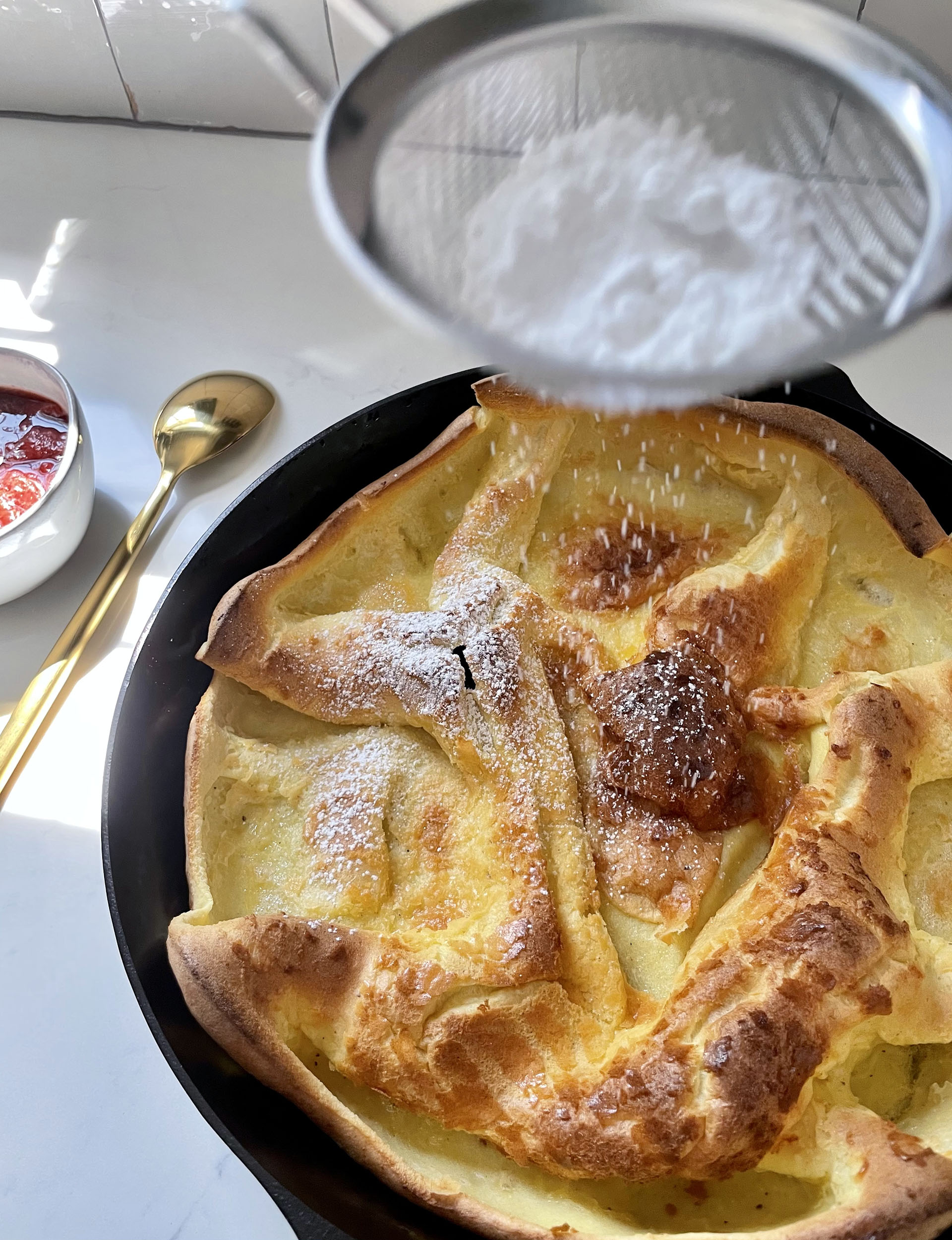Sweet Dutch Baby with Balsamic Strawberry Compote » Djalali Cooks